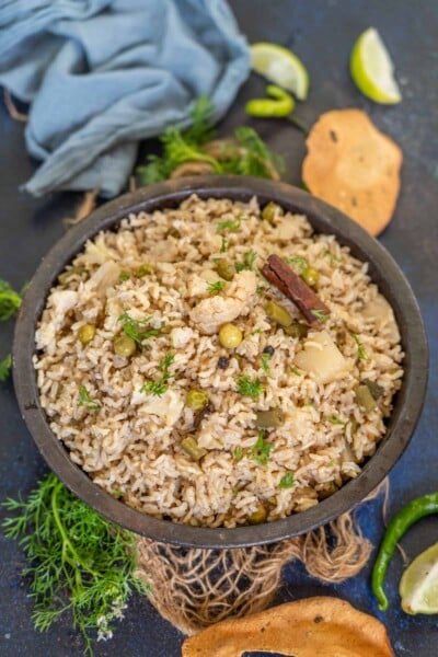 Brown Rice Pulao Recipe (Instant Pot + Pressure Cooker)