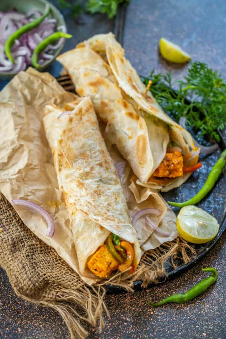 Paneer Kathi Roll Recipe (Paneer Wrap) - Whiskaffair