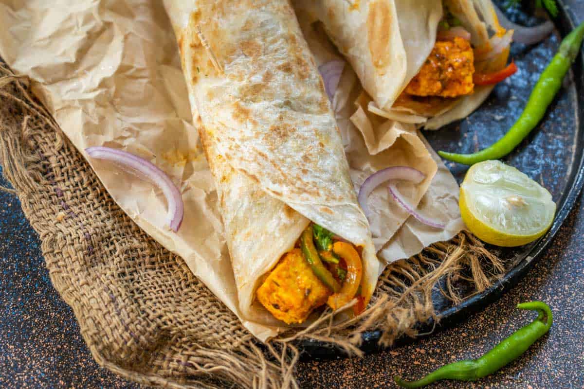 Paneer Kathi Roll Recipe (Paneer Wrap) - Whisk Affair